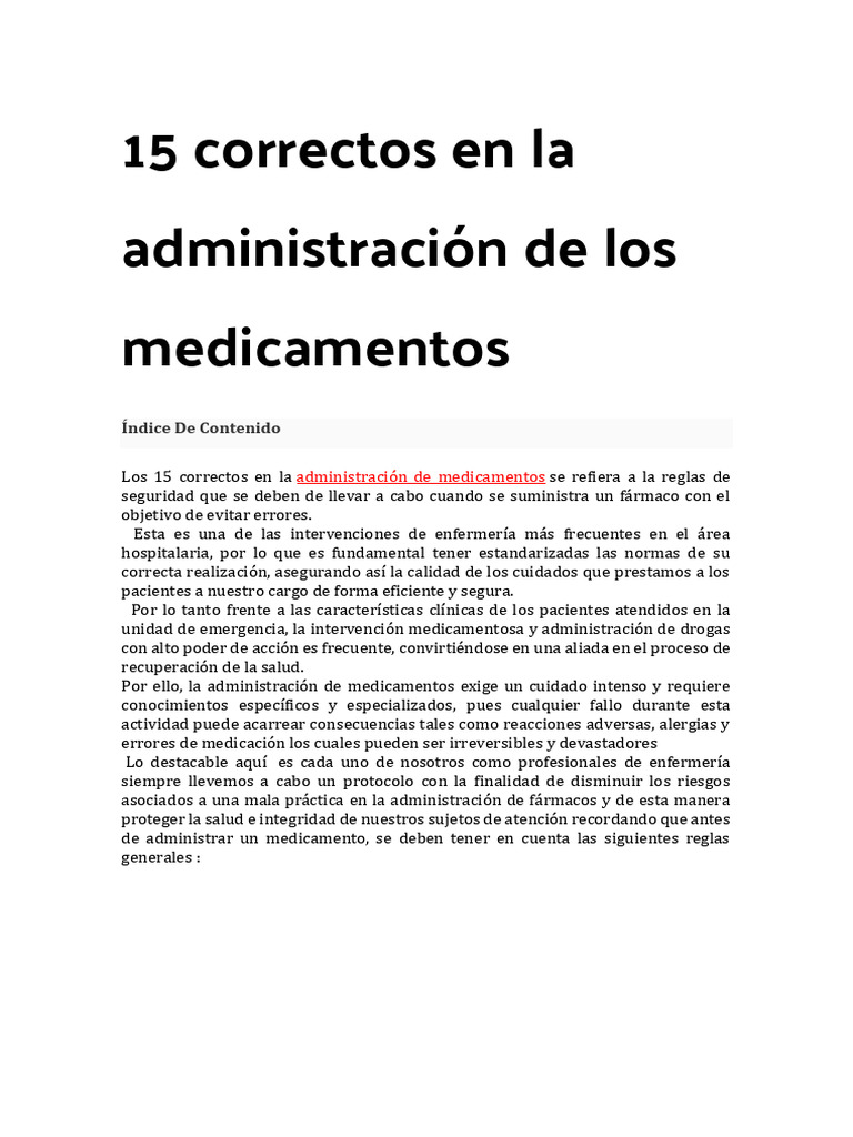 15 Correctos en Administración de Medicamentos | PDF | Medicamentos con ...