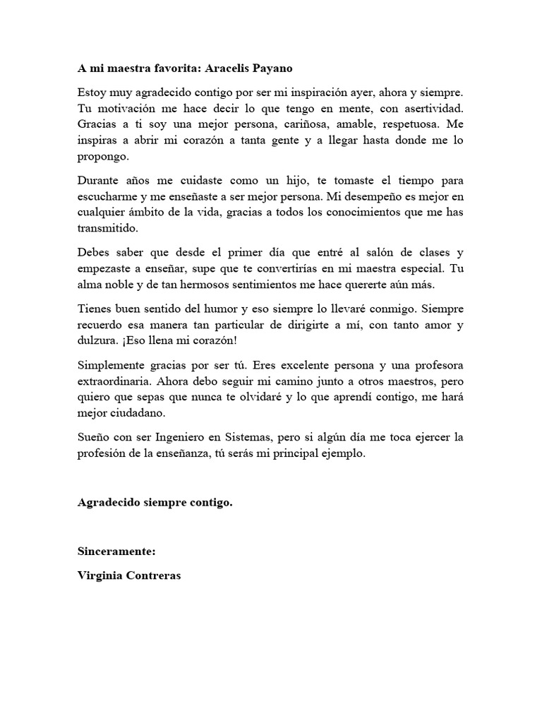 Carta a A mi maestra favorita | PDF