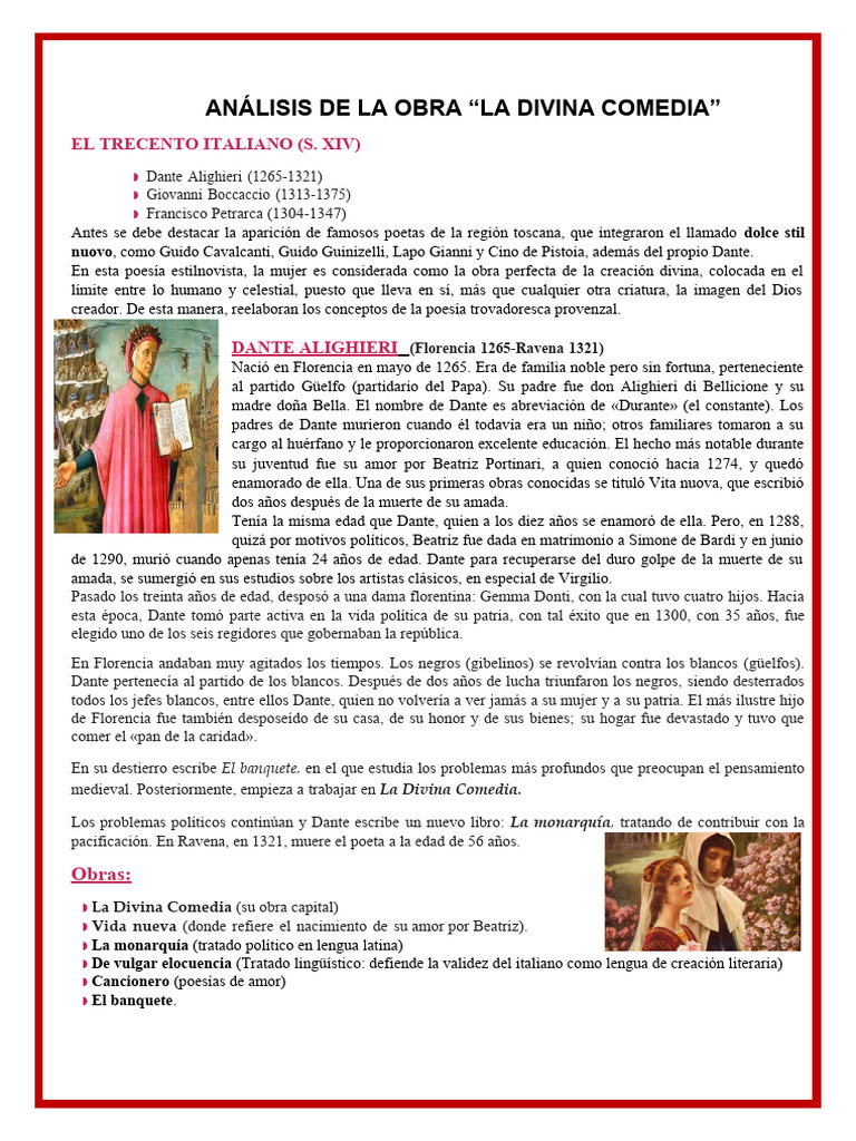 Análisis de La Obra La Divina | PDF | Dante Alighieri | Infierno (Dante)