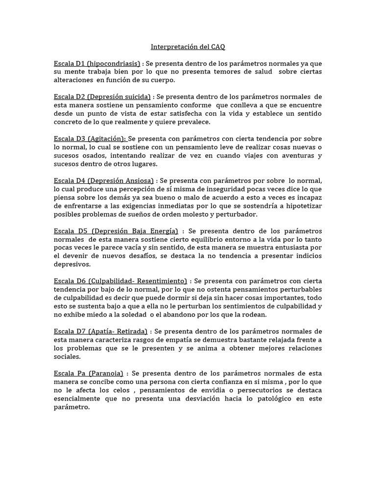 Ejemplo de Interpretación Del CAQ | PDF | Las emociones | Conceptos ...
