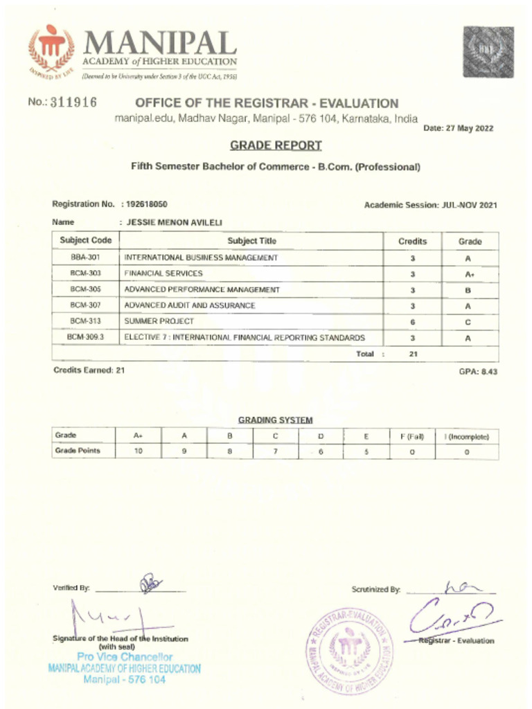 Gradesheet Jessie | PDF