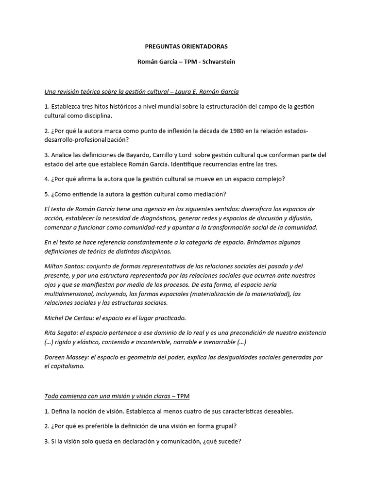 Preguntas Orientadoras Roman Garcia-Tpm-Schvarstein | PDF | Sicología ...