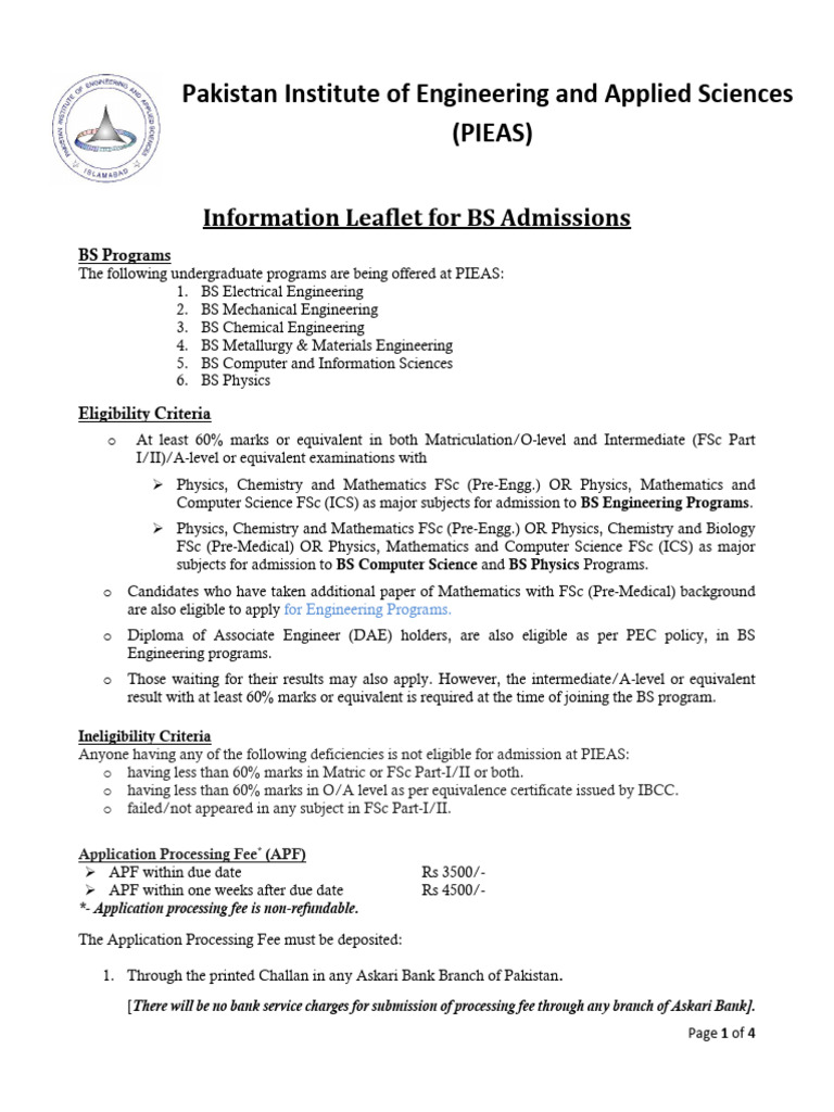 Information Leaflet BS Programs Updated - 29042024 | PDF | Bachelor Of ...