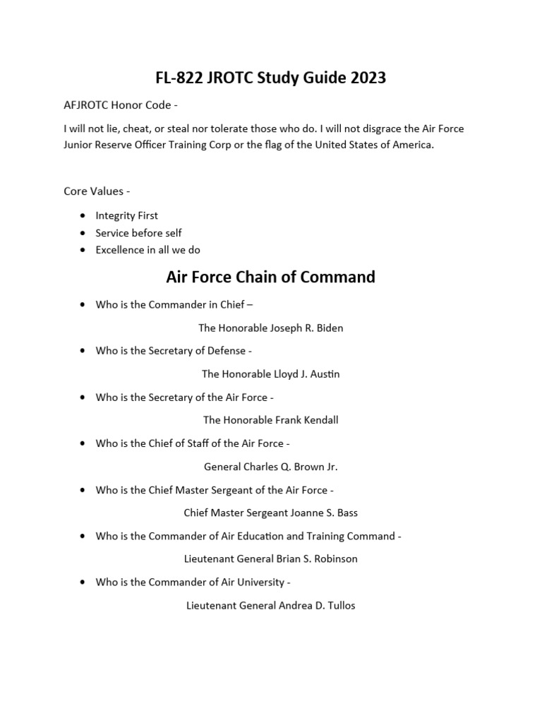 AFJROTC Study Guide 2023 | PDF | Sergeant | Staff Sergeant
