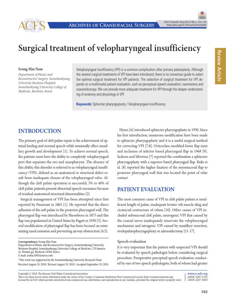 Surgical Treatment of Velopharyngeal Insufficiency | PDF | Human ...