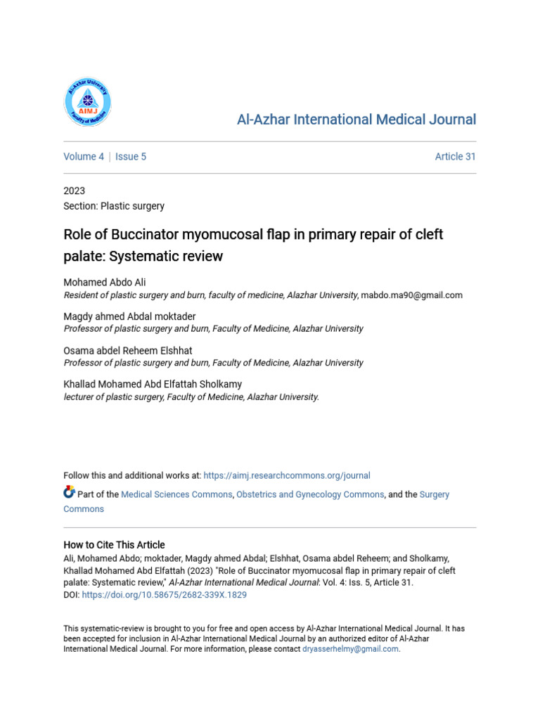 Role of Buccinator Myomucosal Flap in Primary Repair of Cleft Pal | PDF ...