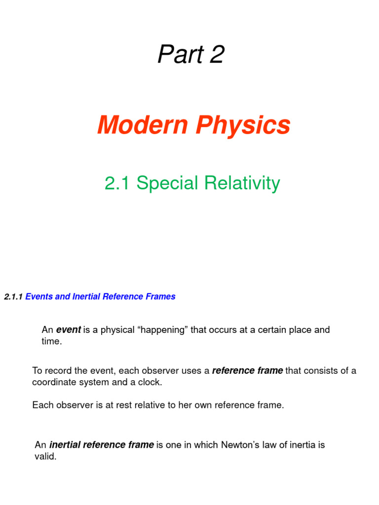 Modern Physics 2.1 | PDF | Special Relativity | Time