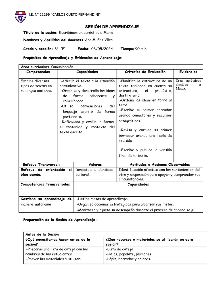 08-05-24 Escribimos Un Acrostico A Mama | PDF | Aprendizaje ...