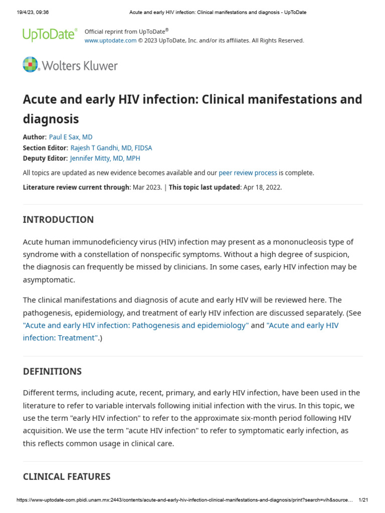 Acute and Early HIV Infection - Clinical Manifestations and Diagnosis ...