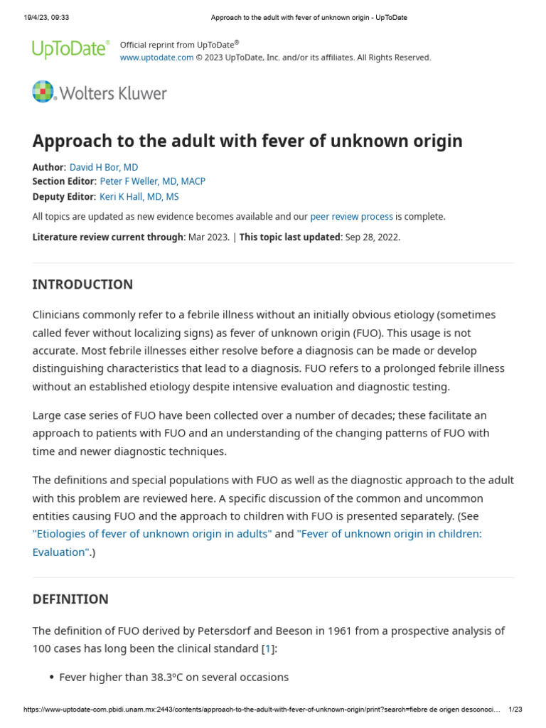 Approach to the adult with fever of unknown origin - UpToDate | PDF ...