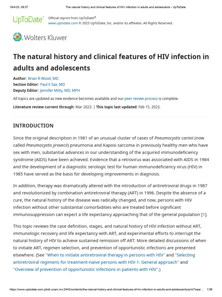 The Natural History and Clinical Features of HIV Infection in Adults ...