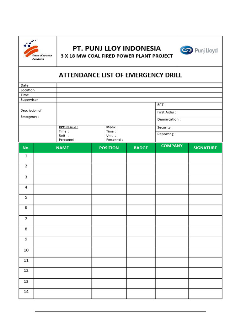 01 PLI-Form - Attendance List of Emergency | PDF