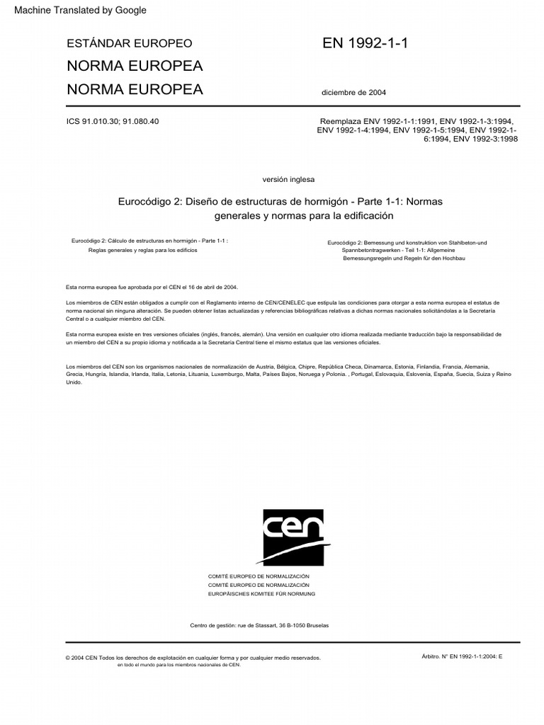 Eurocode 2 - Part 1 Esp | PDF | Hormigón pretensado | Hormigón