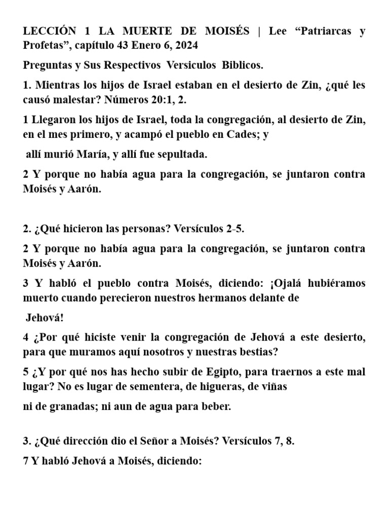 LECCIÓN 1 LA MUERTE DE MOISÉS | PDF | Moisés | Libro de números
