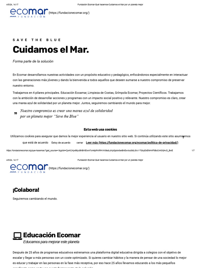 Fundación Ecomar-Qué Hacemos-Cuidamos El Mar Por Un Planeta Mejor | PDF | Cookie HTTP | Ciencias ...