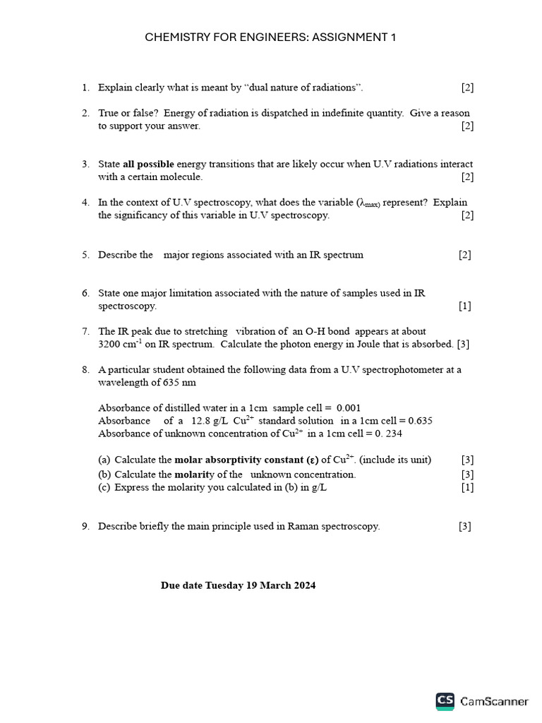 Chemistry for Engineer Assignment 1-1 | PDF