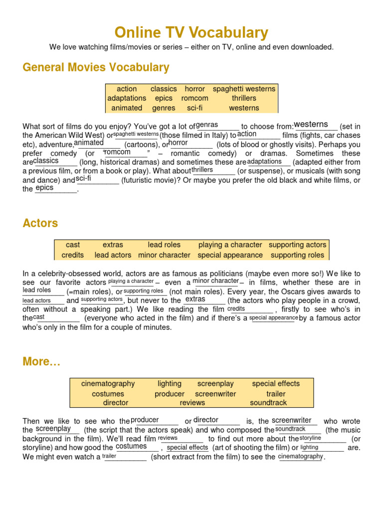 Online TV Vocabulary | Download Free PDF | Western (Genre) | Actor