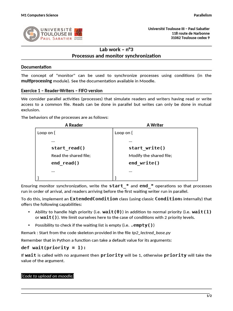 TP3 Monitors EN | PDF | Computer Engineering | Software Engineering