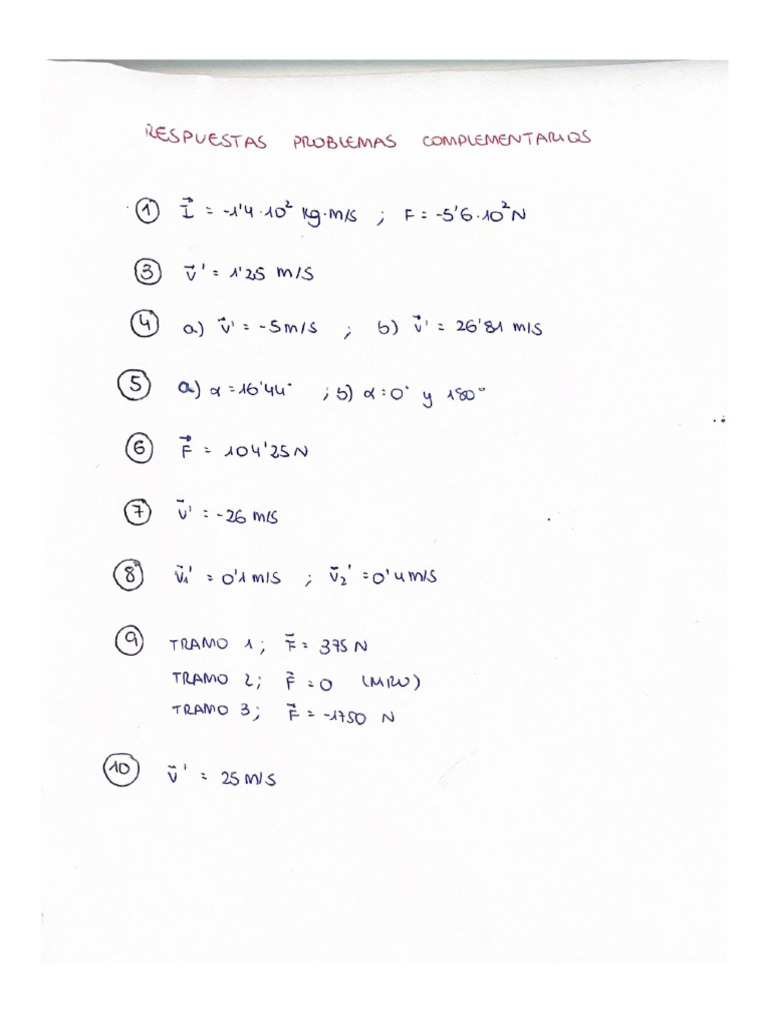 Respuestas Problemas Complementarios | PDF