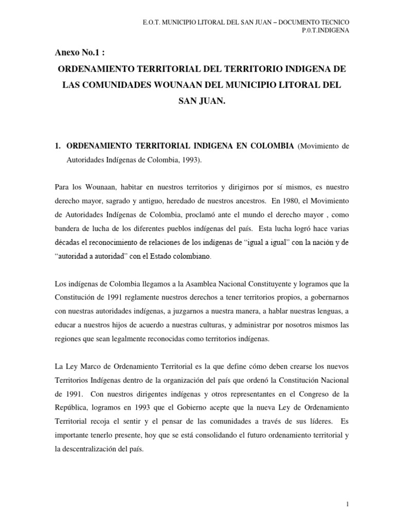 Ordenamiento Territorial Del Territorio Indigena de | PDF | Colombia ...