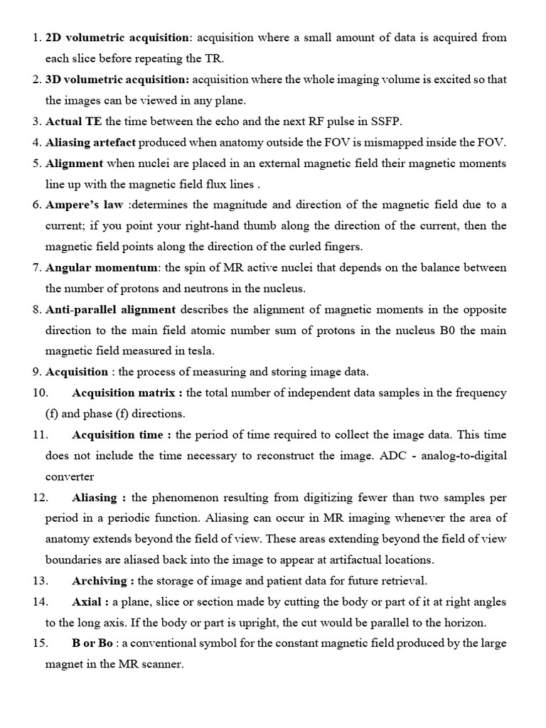 MRI Terms | PDF | Magnetic Resonance Imaging | Relaxation (Nmr)
