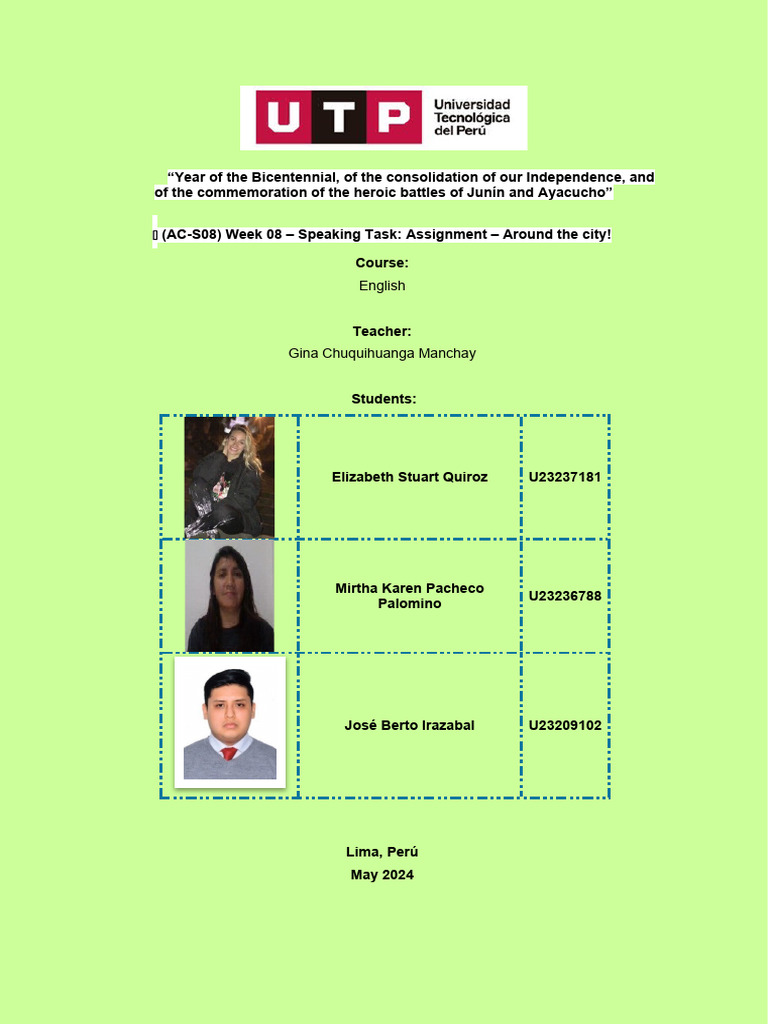 ? (AC-S09) Week 09 - Writing Task Assignment - Tourist Places in Town! | PDF | Lima