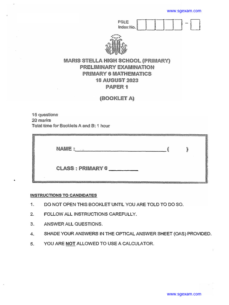 2023 P6 Maths Prelim Maris Stella | PDF
