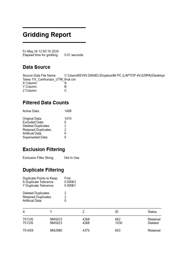 Gridding Report: Data Analysis Summary | PDF | Errors And Residuals | Estimation Theory