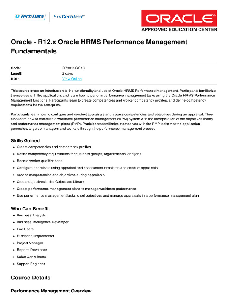 r12-x-oracle-hrms-performance-management-fundamentals | PDF | Human ...