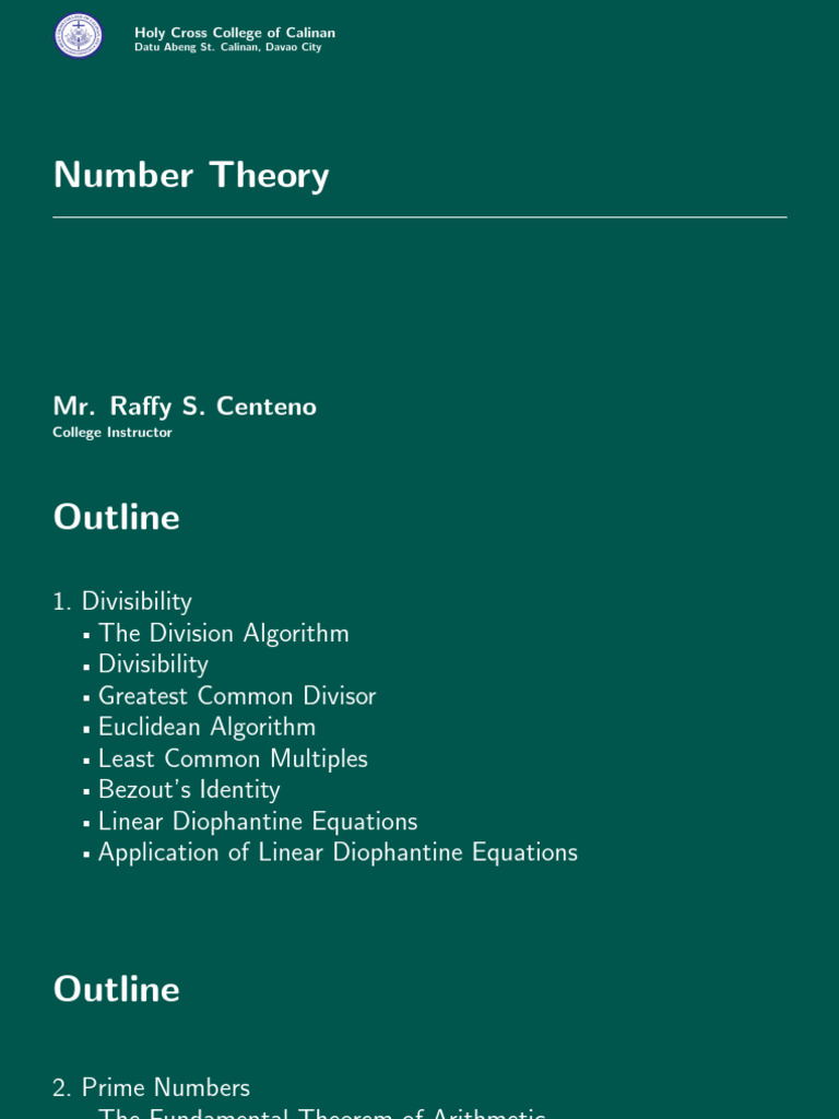 Number Theory 1 | PDF | Equations | Algorithms