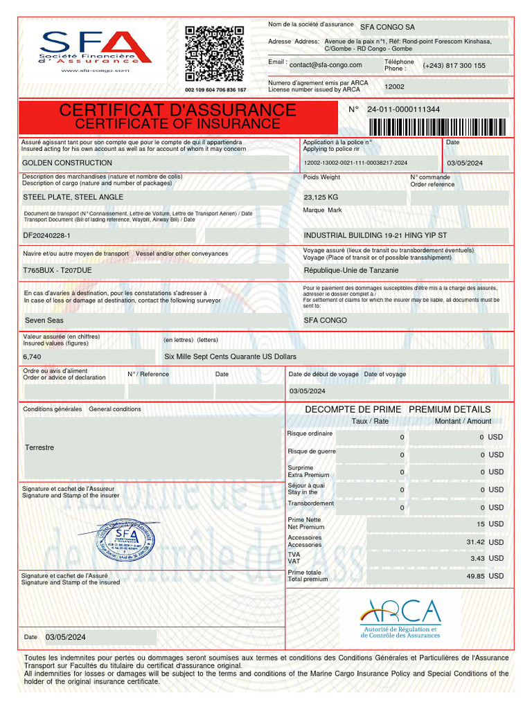 Golden Construction-Git-Pr032081-Certificat | PDF | Droit des affaires ...