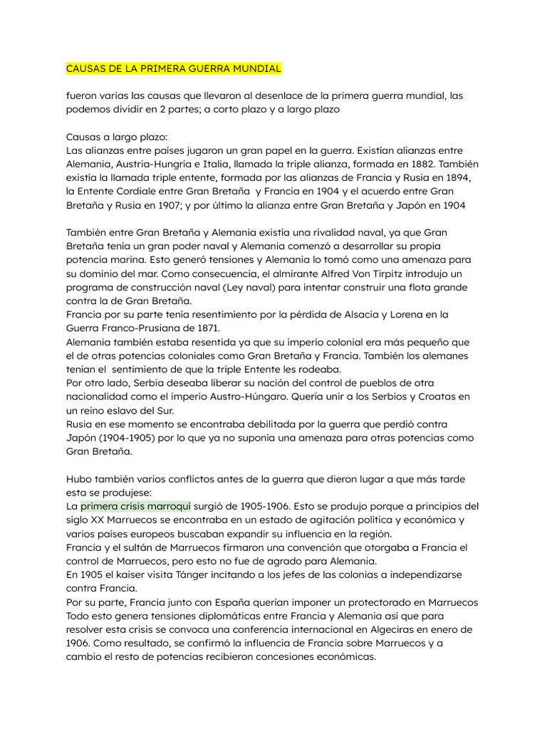 Causas de La Primera Guerra Mundial | PDF | Tercera República Francesa ...