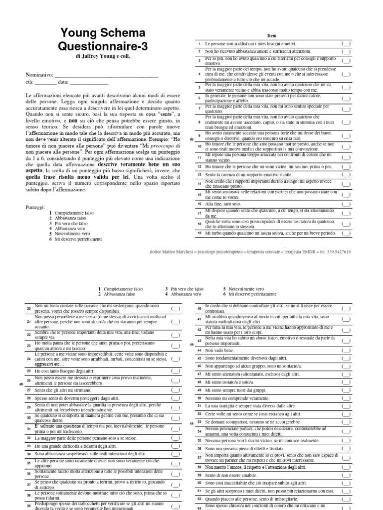 Young Schema Questionnaire | PDF