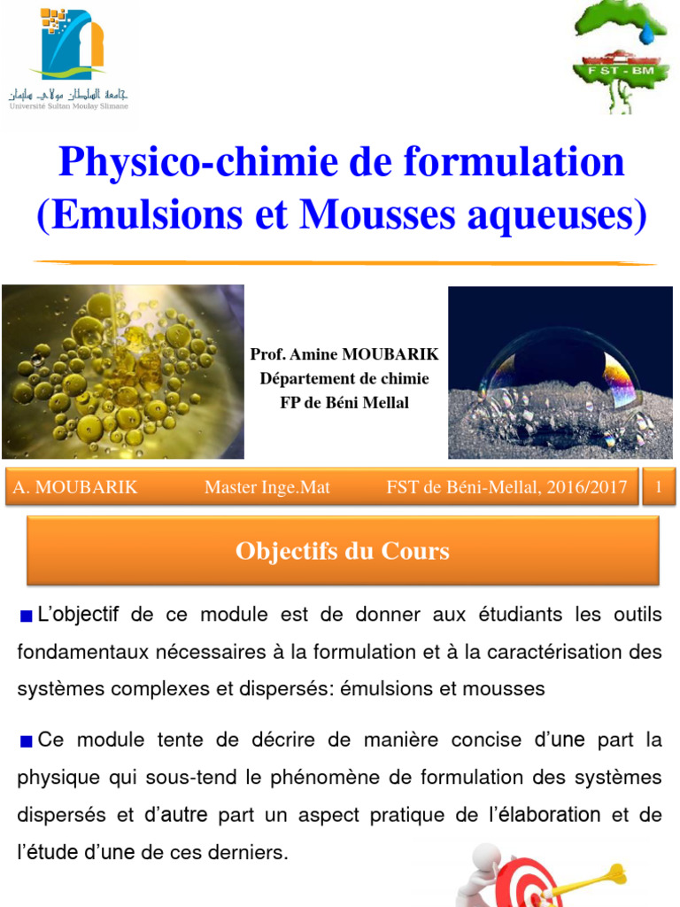Cours Physico - Chimie de Formulation Master FST 2016 - 2017 | PDF ...