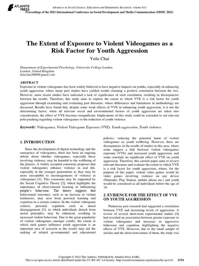 The Extent of Exposure To Violent Videogames As A Risk Factor For Youth ...