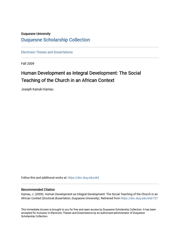 Human Development As Integral Development - The Social Teaching of ...
