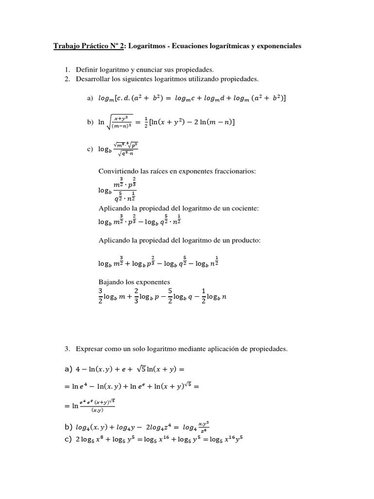 EJERCICIOS RESUELTOS de LOGARITMOS | Descargar gratis PDF | Raíz cuadrada | Logaritmo
