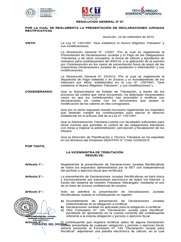 Resolución General #67 - 15 | PDF | Impuestos