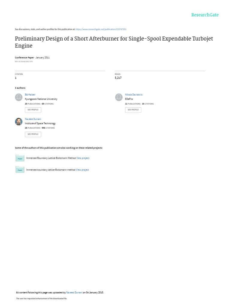 Preliminary Design of A Short Afterburner For Single-Spool Expendable ...