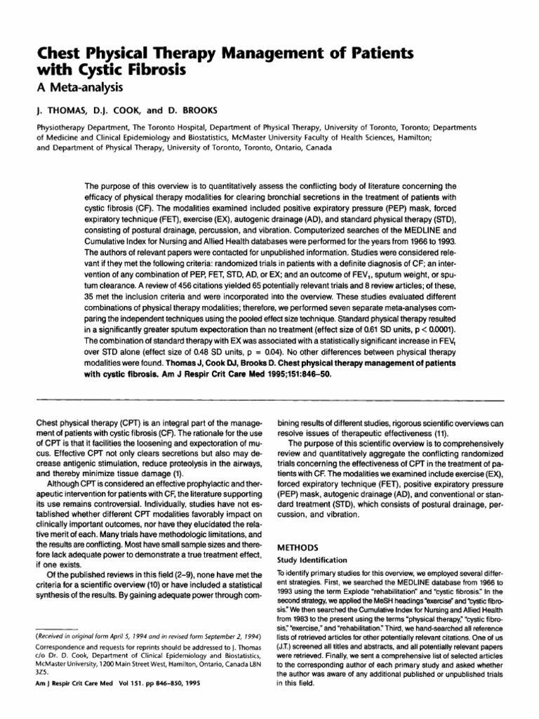 Chest Therapy Management | PDF | Physical Therapy | Meta Analysis