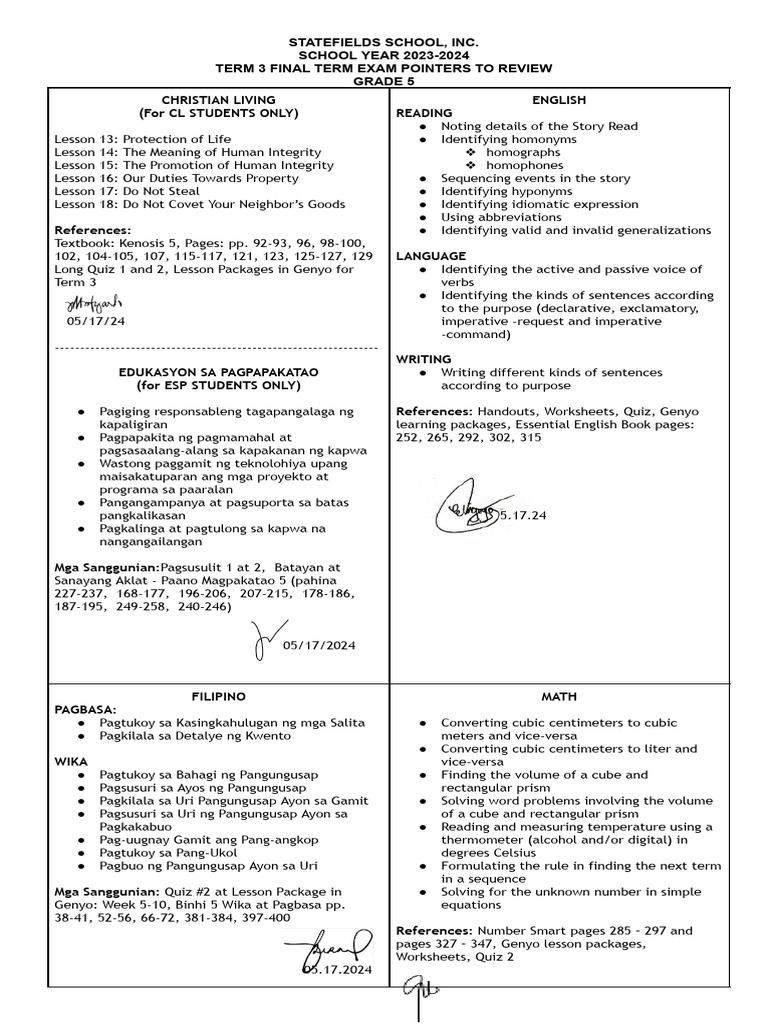 Grade 5 Final Exam Review Guide | PDF