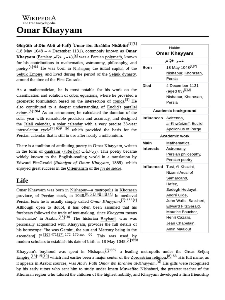 Omar Khayyam | PDF | Omar Khayyam | Non Euclidean Geometry