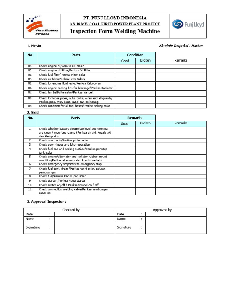 PLI_Form_Inspection Welding Machine | PDF | Mechanical Engineering