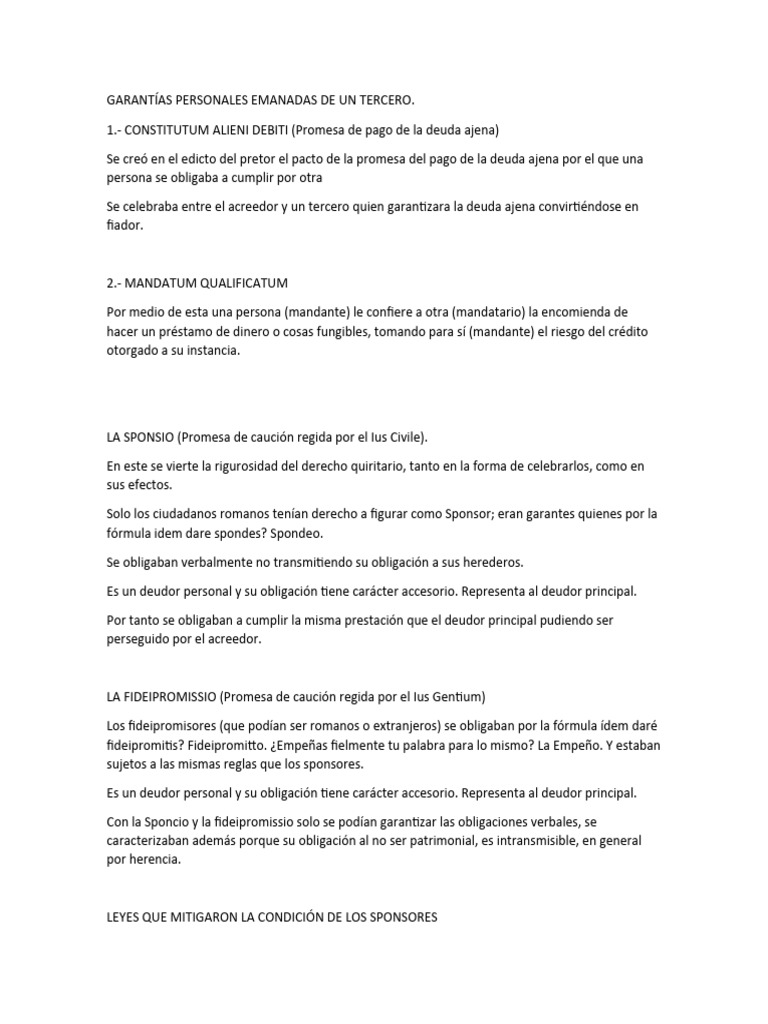 Garantías Personales Emanadas de Un Tercero | Descargar gratis PDF | Pagos