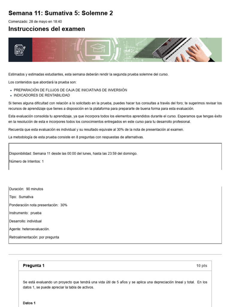 Examen - Semana 11 - Sumativa 5 - Solemne 2.pdf Lalo | PDF | Tasa interna de retorno | Economias