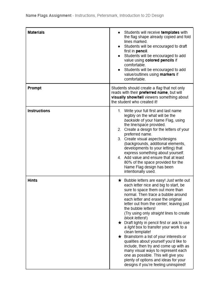 Name Flags Assignment - Instructions 1 | PDF