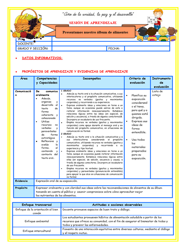 Iii E8 S3 Sesion D5 Com Presentamos Nuestro Album de Alimentos | PDF | Comunicación no verbal ...