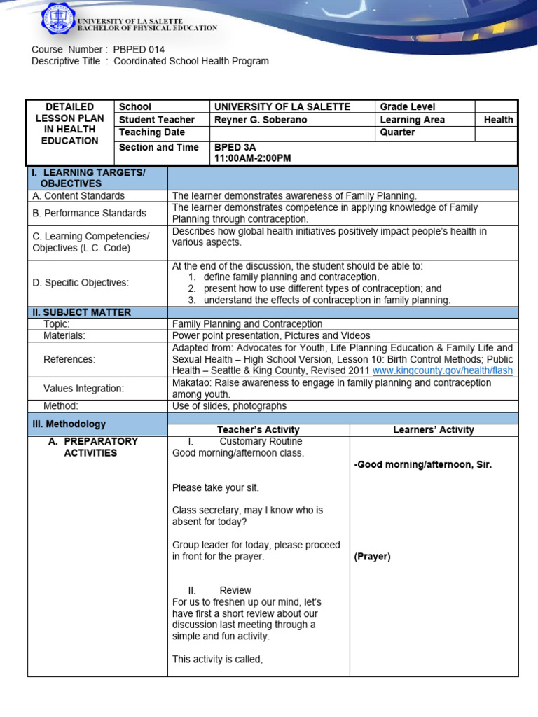 Final DLP Family Planning | PDF | Birth Control | Family Planning