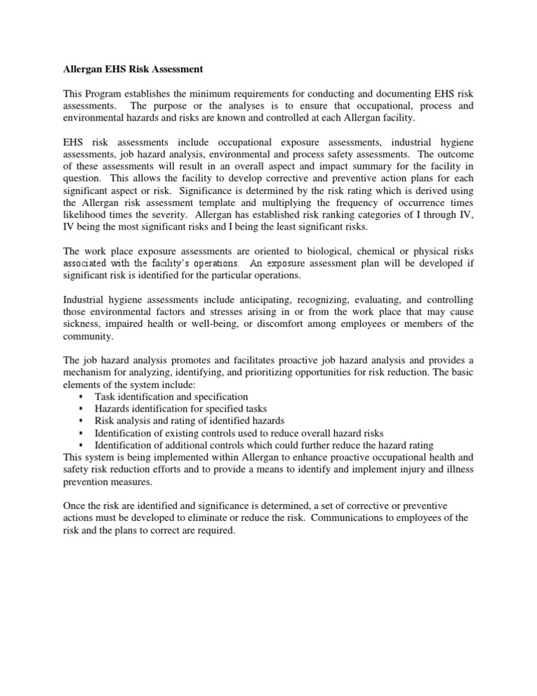 Ehs Risk Reduction Program | PDF
