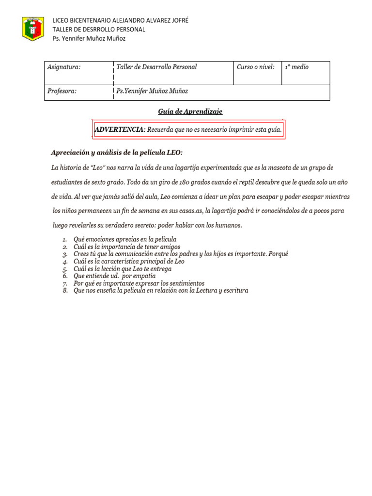 GUIA PELICULA ELEMENTOS | PDF